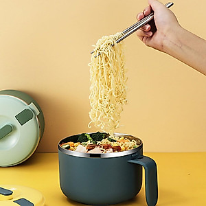 Hemoton 304 Stainless Steel Ramen Bowl With Lid, and Dishwasher Safe Ramen Cooker with Handles, for Home Office College Dorm Room(Yellow & Blue)