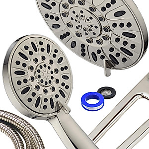 AquaDance High-Pressure 48-Mode 3-Way Shower Spa Combo with Adjustable 18-Inch Extension Arm, Brushed Nickel