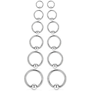 SCERRING 12PCS 12G Stainless Steel Captive Bead Ring Nose Rings Hoop Helix Daith Cartilage Tragus Earrings Nipple Eyebrow PA Body Piercing 8mm 10mm 12mm 14mm 16mm 19mm Silver