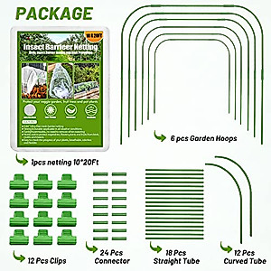 Cludoo 67pcs Garden Mesh Netting Kit,6 Sets Wide Garden Hoops with 10x20 ft Garden Covers Bird Netting& 12 Clips, Garden Protection for Raised Beds Greenhouse Vegetable Plants Flowers Animals
