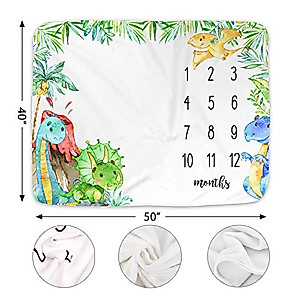 Popfavors Dinosaur Baby Monthly Milestone Blanket, Dinosaur Baby Growth Chart Milestone Blanket, Newborn Month Blanket for Boy & Girl, Includes Marker (50"x40")