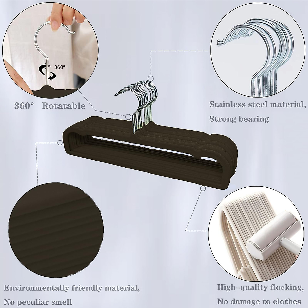 Pants Hangers Non Slip - 20 Pack Velvet Hangers for Closet - Thin Space Saving Clothes Hanger - Strong, Durable, Jean Hangers with 360 Degree Rotatable Hook, Tank Top Hangers for Bra, Shorts (Black)