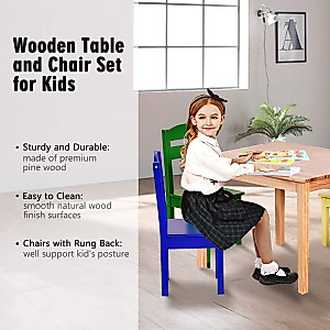 Costzon Kids Table and Chair Set, 5 Piece Wood Activity Table & Chairs for Children Arts Crafts, Homework, Snack Time, Preschool Furniture, Gift for Boys Girls, Toddler Table and Chair Set, Multicolor