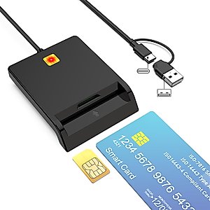 CAC Card Reader Military, USB SIM Card Reader 2 in 2 Smart Card Reader DOD Military USB Common Access CAC, ID/Debit/Credit Card Reader has USB & USB C Port for Windows,Mac OS,Linux,Android