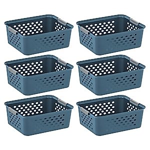 IRIS USA Plastic Storage Basket, 6-Pack, Medium, Shelf Basket Storage Organizer for Pantry, Cabinet, Bedroom, Closet, Laundry Room, Eco-Friendly, Navy