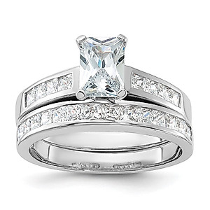 IceCarats 925 Sterling Silver Cubic Zirconia CZ Wedding Band Engagement Ring Bridal Jewelry Set Size 8