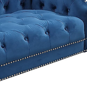 Merax, Blue 33.5" Modern Sofa Frosted Velvet Soft Upholstered Couch Loveseat with Metal Legs,Button Tufted Back for Living Room