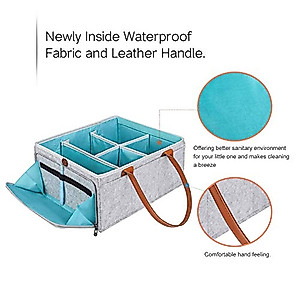 REHOC Diaper Organizer Baby Nursery Storage Basket with Zipper Lid and Leather Handle Baby Changing Bag