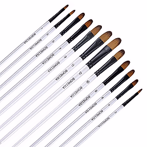Filbert Paint Brushes Set, 12 PCS Synthetic Nylon Professional Artist Paint Brushes for Watercolor, Oil Painting, Acrylic, Face Body Nail Art, Crafts, Rock Painting