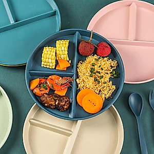 K Y KANGYUN 5 PCS Unbreakable Divided Plates for Adults 9in, Deep Dinner Plates, Divided Design for Picky Eaters,Compartment Plates, Lightweight Reusable Plastic Portion Control Plates