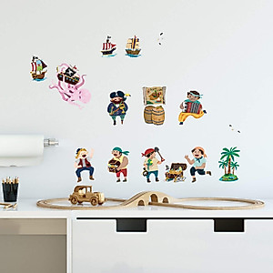 DECOWALL DS-8010 Pirates & Treasure Island Kids Wall Stickers Wall Decals Peel and Stick Removable Wall Stickers for Kids Nursery Bedroom Living Room (Small) décor