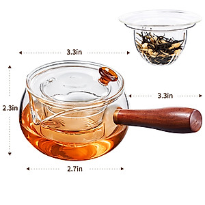 PARACITY Glass Teapot with Infuser Japanese Teapot Stovetop Safe Teapot Blooming and Loose Leaf Tea Maker with Wooden Handle Kyusu 11.8 oz 350 ml