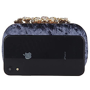 Fawziya Flower Clutch With Rhinestones Velvet Clutches For Women-Grey