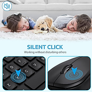 Wireless Keyboard and Mouse, 2.4GHz Ergonomic Compact Quiet Full-Size Computer Keyboard Cordless Mouse Combo with Nano USB Receiver for Windows, Laptop, PC, Notebook (Black)