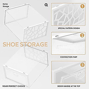 Pinkpum 12 Pack Shoe Storage Boxes, Clear Stackable Shoe Containers for Closet, Foldable Sneaker Storage Fit for Size 11