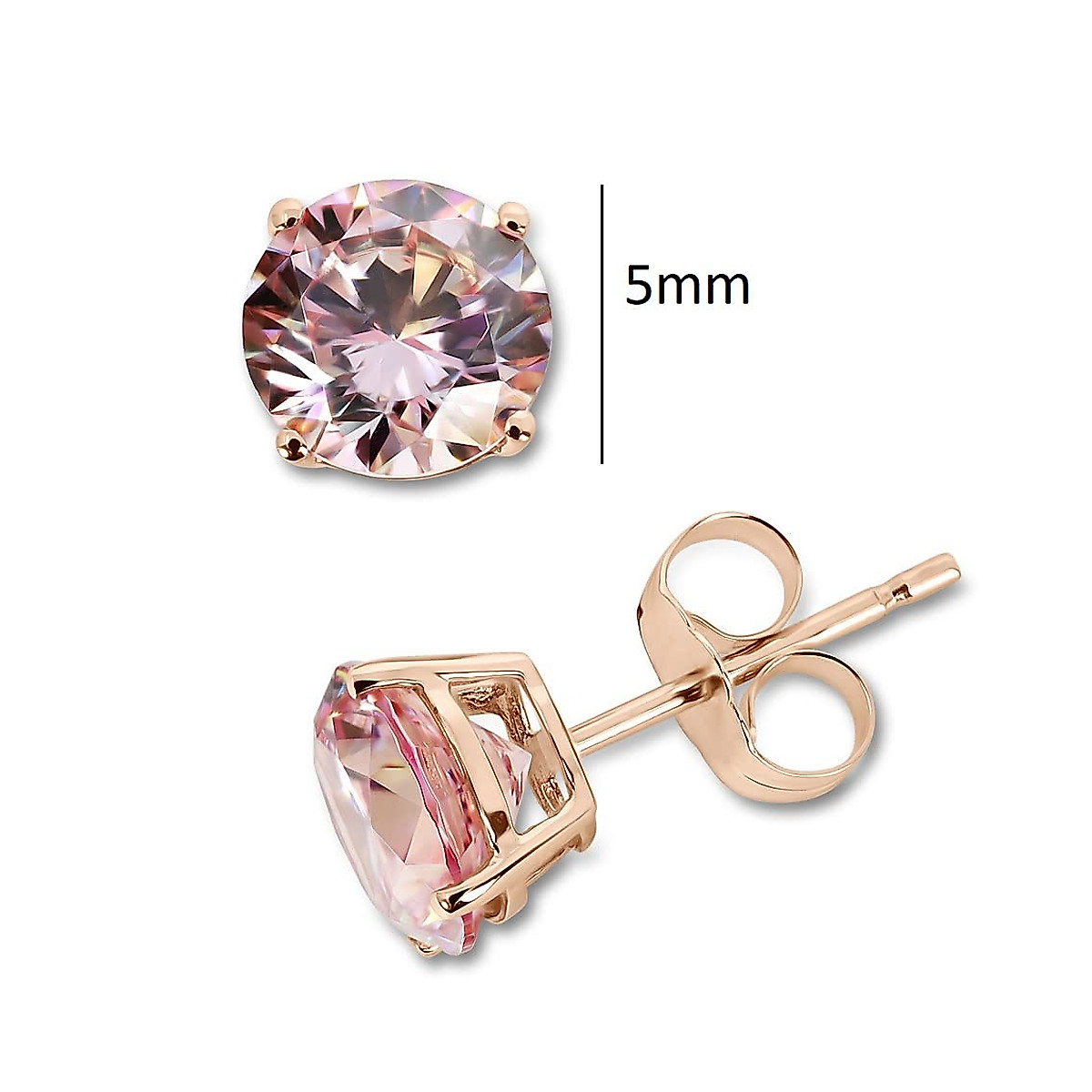 KOKAV 14K Rose Gold Genuine Morganite 5mm Round Studs Earrings
