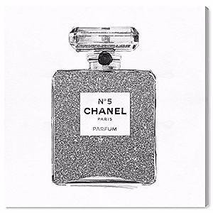 The Oliver Gal Artist Co. Fashion and Glam Wall Art Canvas Prints 'Silver Classic Number 5' Perfumes Home Décor, 30 in x 30 in, Gray, White