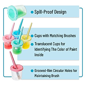Mr. Pen- No Spill Paint Cups with Pastel Colored Lids, 4 pcs with 4 Paint Brushes, Paint Containers with Lids, Paint Cups with Lids for Kids, Paint Cups for Painting, Spill Proof Paint Cups for Kids