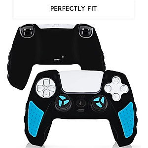 SIKEMAY PS5 Controller Cover Skin, Anti-Slip Thicken Silicone Protective Cover Case Perfectly Compatible with Playstation 5 Controller Grip with 10 x Thumb Grip Caps (Black-Blue)