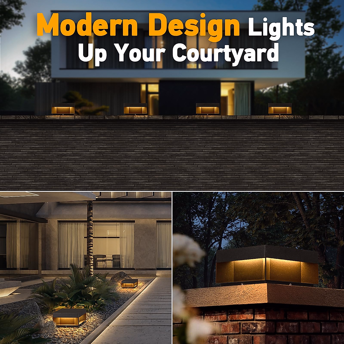 MVBT Outdoor Modern Post Light, 7.9" LED Column Pillar Lamp Fence Deck Cap Lights Waterproof Hard Wired Lantern 3000K Luxury Landscape Lighting for Patio Driveway Posts Garden Yard Decoration