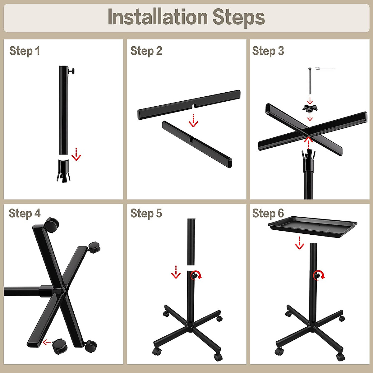 LKT COBTAC Salon Tray on Wheels-Height Adjustable Salon Rolling Tray-Color Tray for Hair Salon