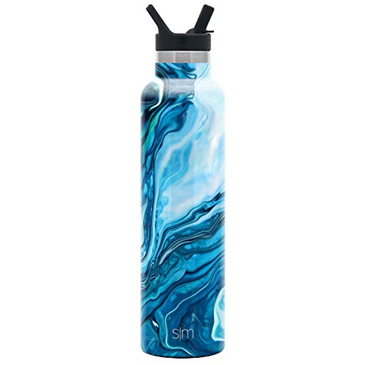 Simple Modern Water Bottle with Narrow Mouth Straw Lid Metal Thermos Vacuum Insulated Stainless Steel l Reusable Leak Proof BPA-Free Flask | Ascent Collection | 24oz, Ocean Geode