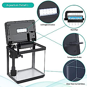 iPriro Glass Betta Aquarium Starter Kits Fish Tank with LED Light and Temp Display 1.5 Gallon, Top Filtration, Gravel Cleaners, Cleaner Tool 4 in 1