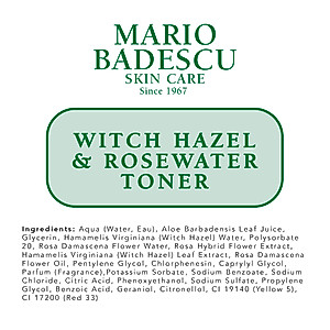 Mario Badescu Witch Hazel & Rosewater Toner for All Skin Types |Alcohol Free Facial Toner that Clarifies and Rejuvenates |Formulated with Witch Hazel & Rose Extract| 8 FL OZ