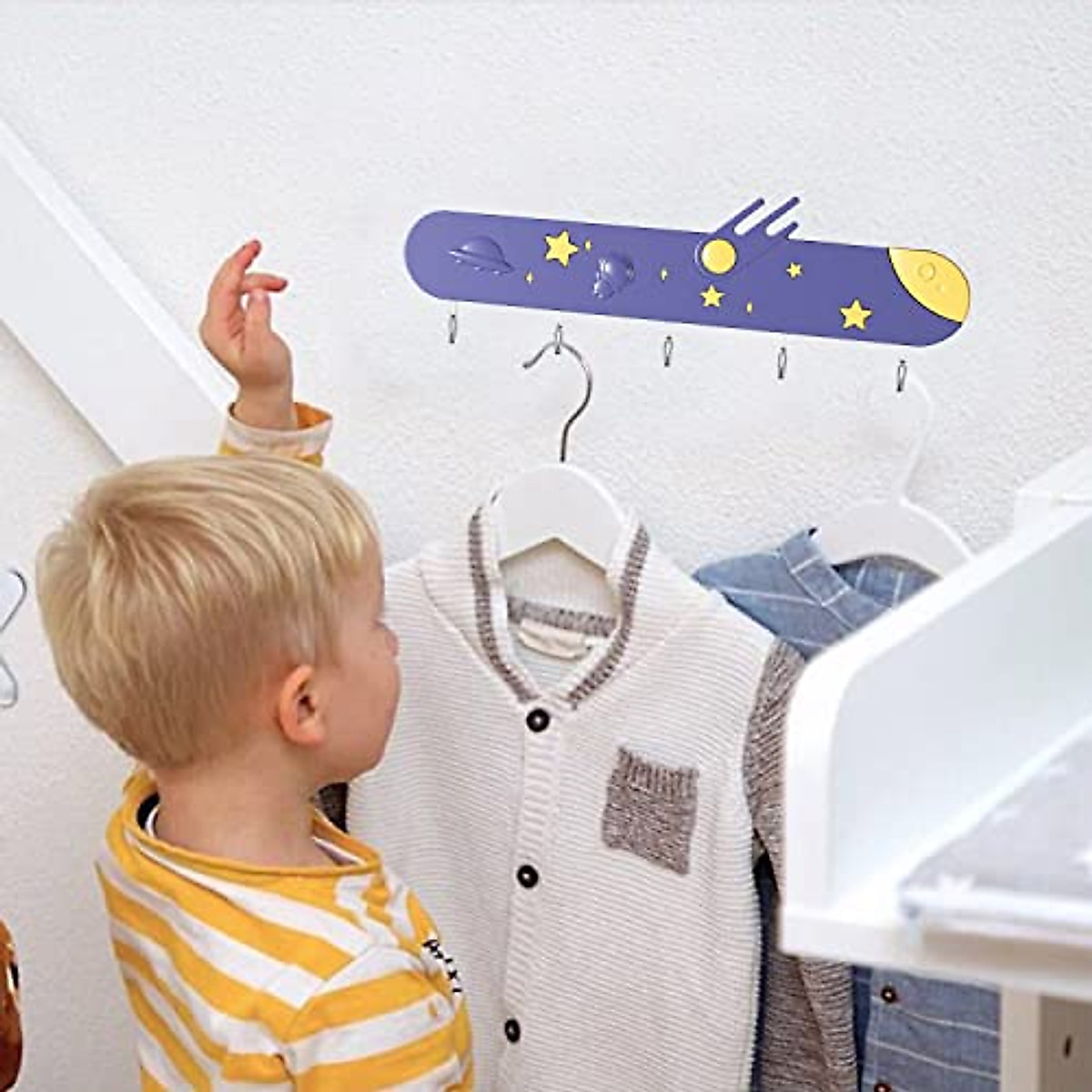 Kids Coat Rack Wall Mounted - Self Adhesive Small Hooks for Boys and Girls - Decorative Children Plastic Storage Hanger for Hanging Clothes, Towels, Keys, Scarf, Small Bags