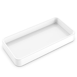 Gurygo 8" - Small Rectangular Vanity Tray for Bathroom - Ceramic Kitchen Soap Tray - Countertop and Vanity Tray - Comestic Holder Bathtub Organizer - Bathroom Tray, (White, Set/1)