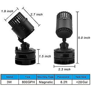 DOMICA Aquarium Wave Maker Power Head with Magnetic Mount Suction 800GPH, Fresh or Saltwater Tank Circulation Pump for Under 20 Gallon Fish Tank 3W