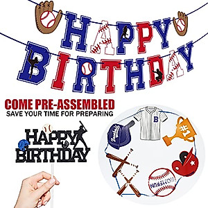 Baseball Birthday Party Decorations Supplies for Boys - Baseball Theme Happy Birthday Banner Cake Topper and Balloons Party Pack - Sports Game Themed Birthday Baby Shower Photo Props Supplies