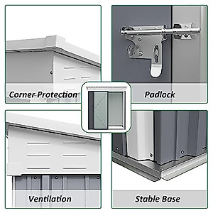 Outdoor Storage Shed, Amopatio Heavy Duty Galvanized Metal Garden Shed Backyard Storage Shed Outside Tool Storage Shed House (5' x 3', Grey)
