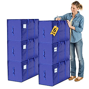 Moving Bags Heavy Duty Extra Large, Alternative for Moving Boxes & Moving Supplies, Storage Bag with Handles, Lid&Zippers, Packing Bags for Clothes, Camping & College Moving Essentials(Blue, 6 Pack)
