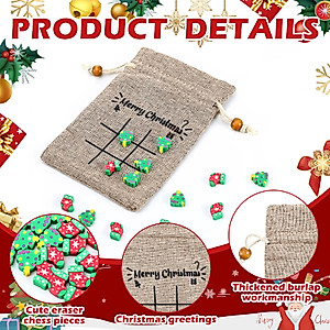 Windyun 100 Set Christmas Tic Tac Toe Game Bulk Xmas Board Game 3.94 x 5.91 Burlap Drawstring Bag with 1000 Christmas Tree and Stocking Classroom Games Christmas Gifts Party Family Games