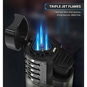 SAMNIU Pack of 2 Torch Lighter, Triple Jet Flames, Visible Gas Tank, Windproof Butane Refill Pocket Lighters for Candle, Men’s Gift (Gas not Included)