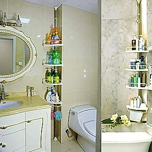 FVLFIL Constant Tension Shower Caddy, Commecial Grade Rustproof Pole + FRPP Tray