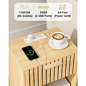 Aobafuir Wood Nightstand, Night Stand for Bedroom, Bedside Table with Drawers, Farmhouse End Table with Storage for Living Room (Retro)