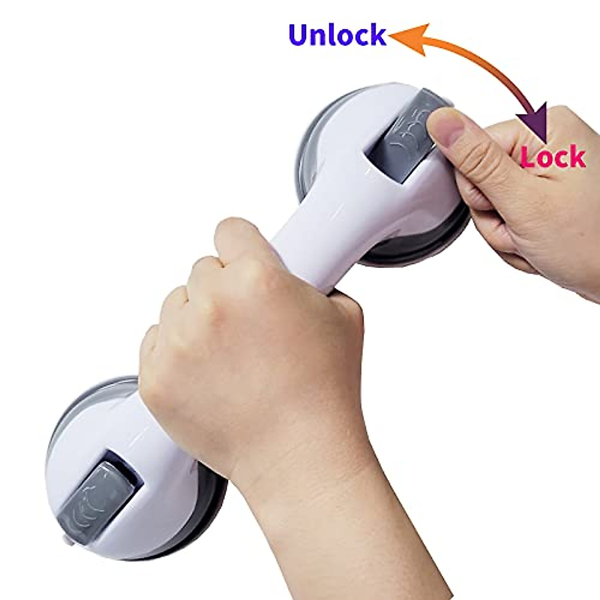 12'' Portable Grab Bars for Bathroom,Ultra Grip Dual Locking Shower Handles for Elderly,Safety Suction Grab Bars for Shower,Balance Assit Hand Rail Support,Injury,Senior,Kids(Gray, 12"-Pack of 2)