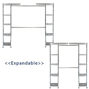 Seville Classics Expandable Double-Rod Clothes Rack Closet Organizer System, 58" to 83" W x 14" D x 72", Plated Steel, Chrome
