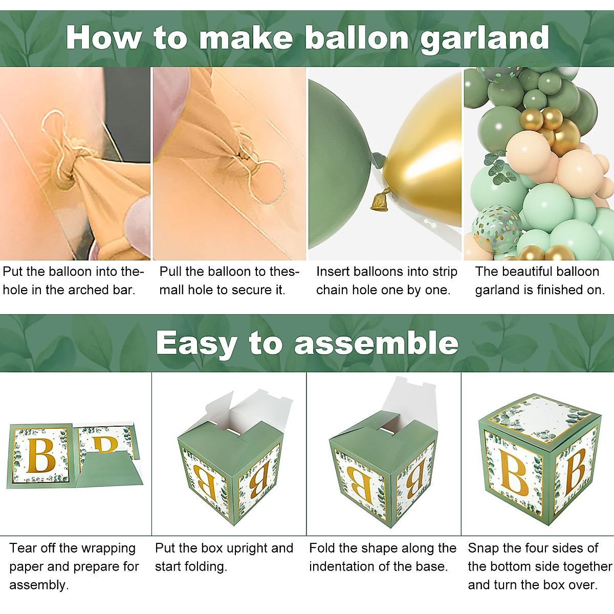 Amandir 143Pcs Baby Boxes Sage Green Baby Shower Decorations, Olive Green Balloon Garland Kit 4 Baby Blocks Gold Letter for Gender Neutral Boy Girl Safari Jungle Biythday Party Supplies