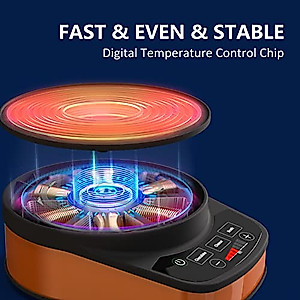 GREECHO Fondue Pot Electric Set - 2.6 Qt Stainless Steel Electric Fondue Pot with 3 Preset Mode (Cheese, Chocolate & Broth) and Precise Digital 7 Gear Temperature Control, 1200W Fondue Pot Set with Separated Fondue Pot & 6 Color-Coded Forks (Carrot Orange