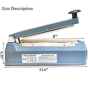Impulse Bag Heat Sealer for Plastic Bags 8 inch 5mm Sealing, Heavy Duty Iron Housing, Manual Heat Sealing Machine for Mylar Poly Bags, with 6 Repair Kits(Included 2 Cutter Lines)