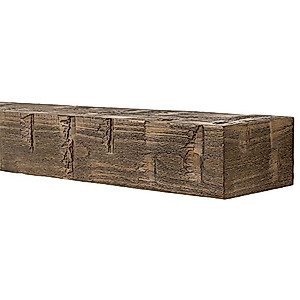 Country Living Wood Fireplace Mantel Shelf - Bodie 60 Inch Mocha Finish | Rustic Hand-Hewn and Distressed Pine Beam with Worn, Reclaimed Log Look; for Fireplaces, Hearths & Décor