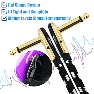 MIMIDI Guitar Patch Cables, 6 inch Tweed Flat Low Profile Pedal Cable 3-Pack, Low Noise 1/4 Inch Pancake Pedal Patch Cable for Instrument Effects and Pedal Boards (3 Pack Blackwhite)