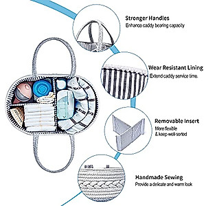 Clearworld Baby Diaper Caddy Organizer - 100% Cotton Rope Nursery Storage Bin for Changing Table and Car,Portable Diaper Caddy Basket for Boys and Girls (Grey)