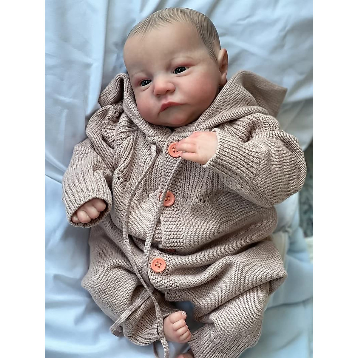 Anano 19 Inch Reborn Doll Open Eyes Levi Soft Slicone Baby Boy with Handcrafted Newborn Baby Girl Handmade Long Sweater Hair Band Real Life Newborn Preemie Nurturing Accessory Birthday Gift¡­