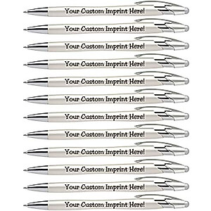 Express Pencils Custom Pens with Stylus - The Pearl - Personalized Metallic Printed Name Pens with Black Ink - Imprinted with Logo or Message - Great Gift Ideas - FREE PERSONALIZATION 12 pack (Silver)