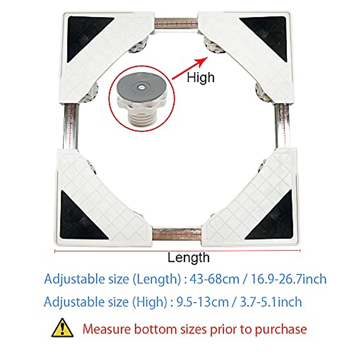 XINLAN Fridge Stand Mobile Base With 4 Locking Pair Wheels And 8 Oversized Strong Feet For Washer Dryer,Washing Machine Pedestal, Refrigerator Stand, Adjustable Square Base, Moving Roller (White)