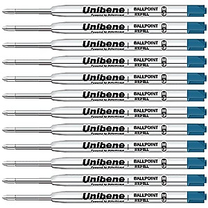 Unibene Parker Compatible Ballpoint Refills 12 Pack,1.0mm Medium Point-Blue, Smooth Writing Replaceable German Ink Tactical Pen Refills for Parker Ballpoint/UZI Pen